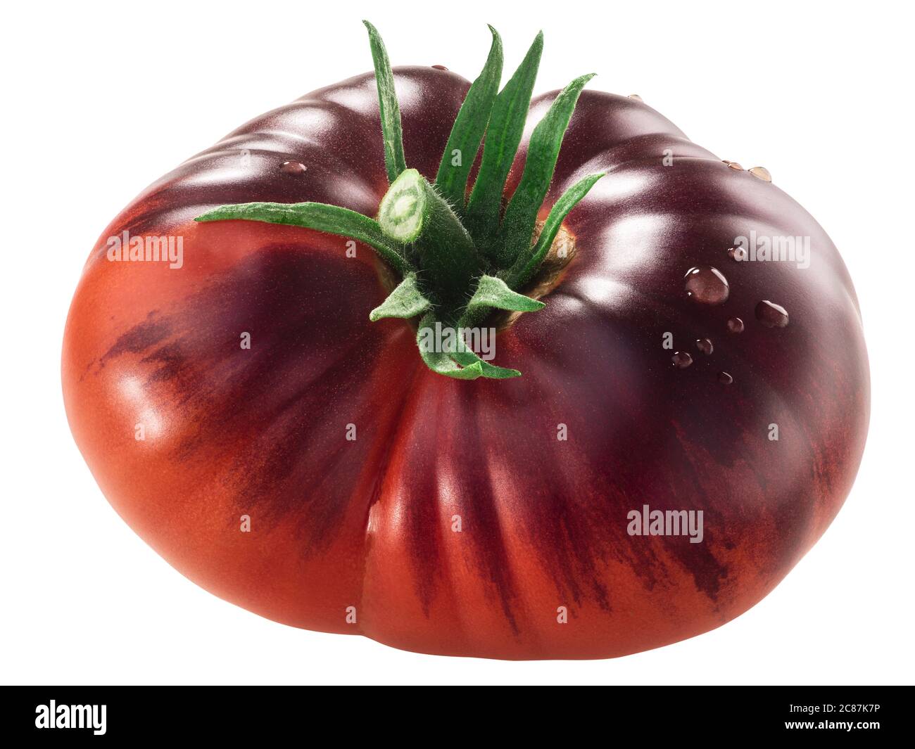 Blue Beauty heirloom tomato, ripe with anthocyanin shoulders, isolated ...