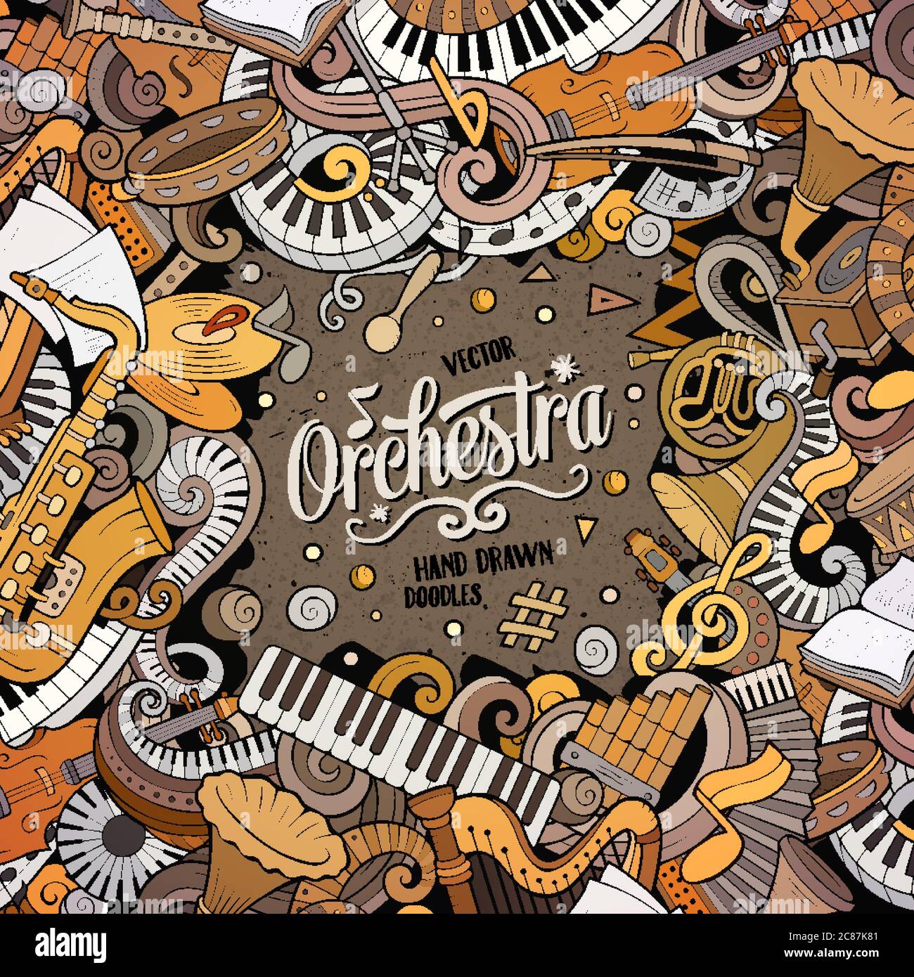 Cartoon vector doodles Classic music frame. Bright colors musical ...