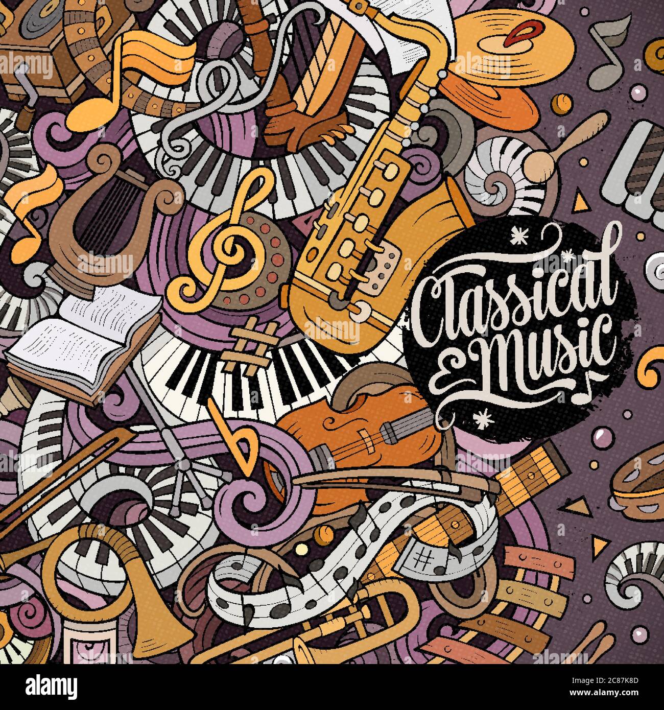 Cartoon vector doodles Classic music frame. Bright colors musical ...