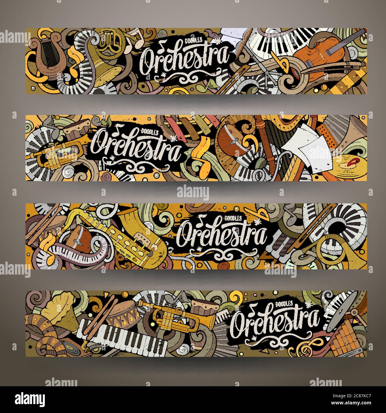 Cartoon cute colorful vector hand drawn doodles Classic music banners ...