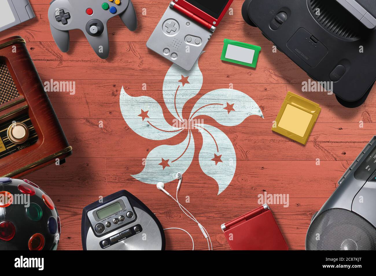 Hong Kong retro gaming concept. A collection of retro video game ...