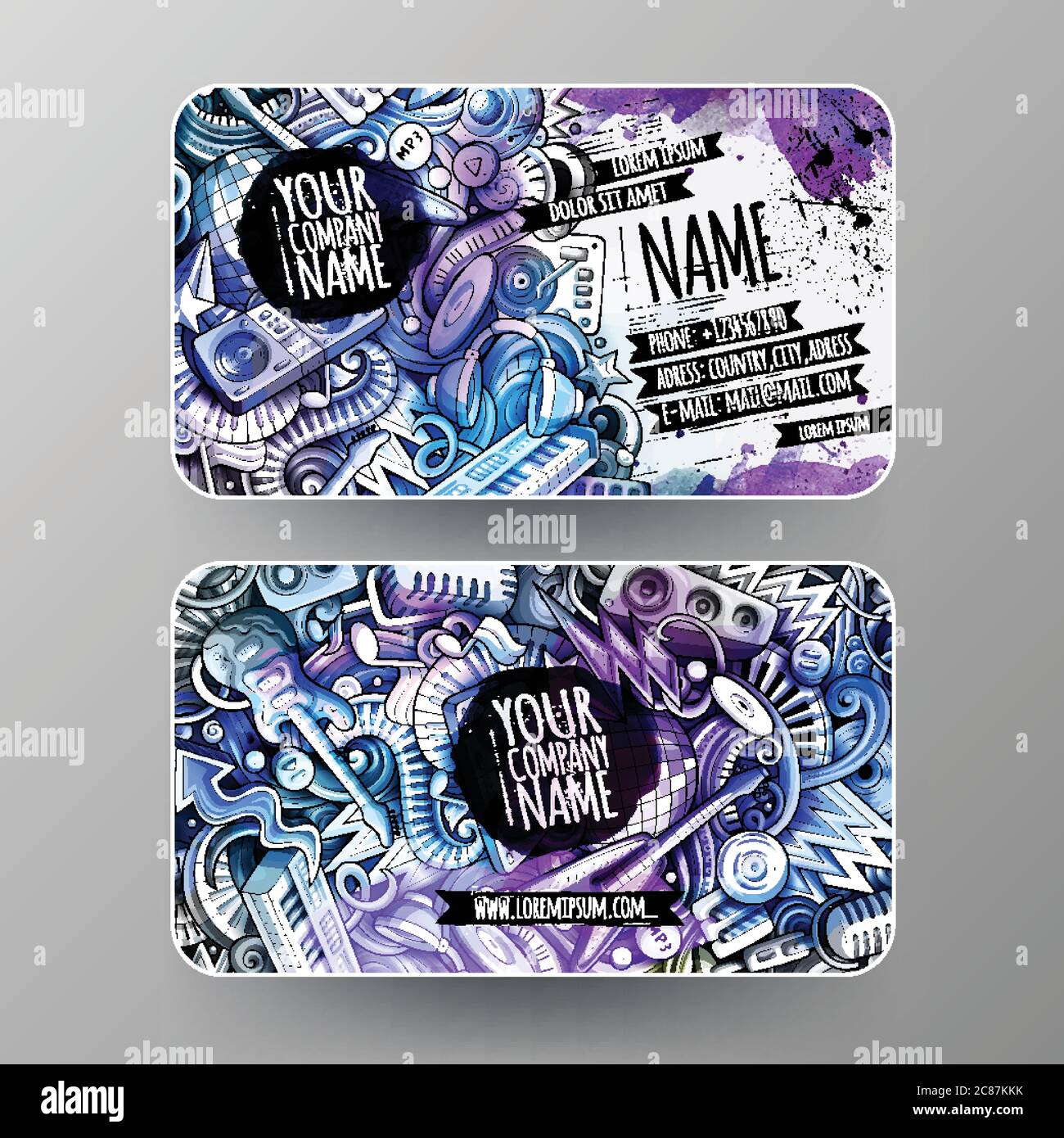 Cartoon graphics watercolor vector hand drawn doodles Disco music id ...