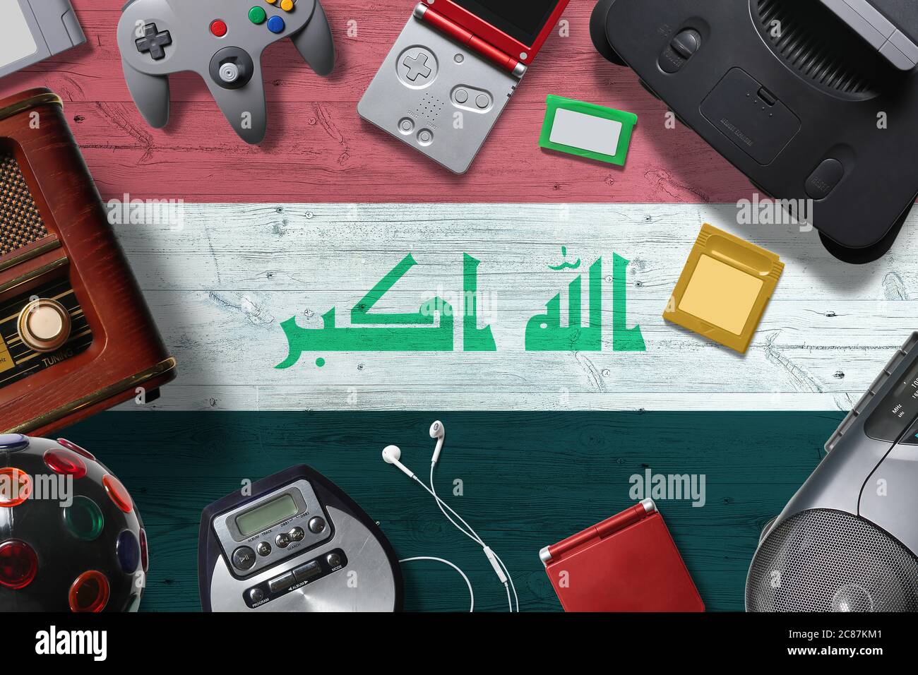 Iraq retro gaming concept. A collection of retro video game controllers ...