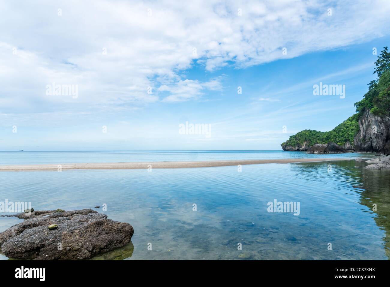 Tropical nature clean beach and island in summer blue sky background ...