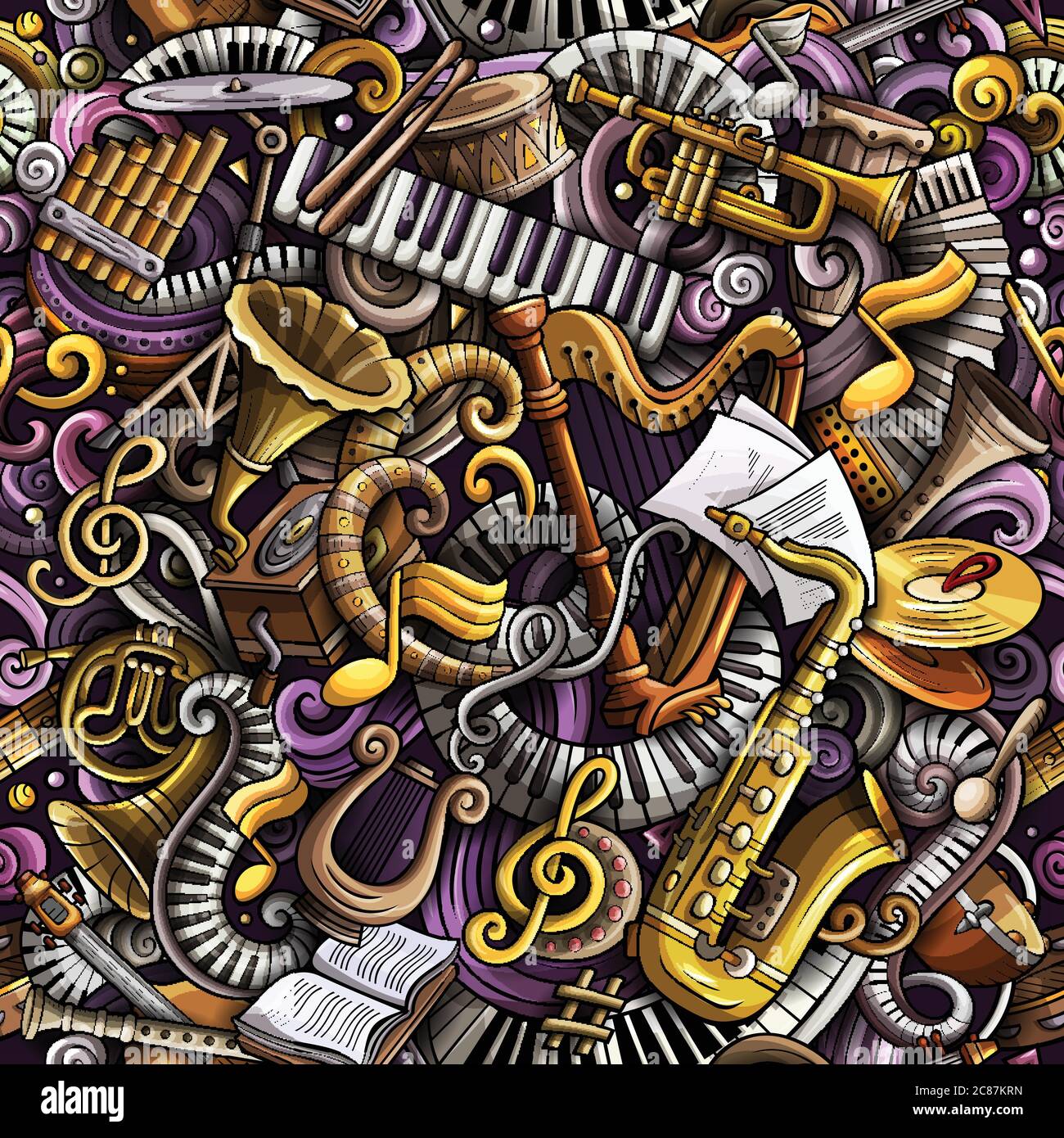 Cartoon cute doodles Classical music seamless pattern Stock Vector ...