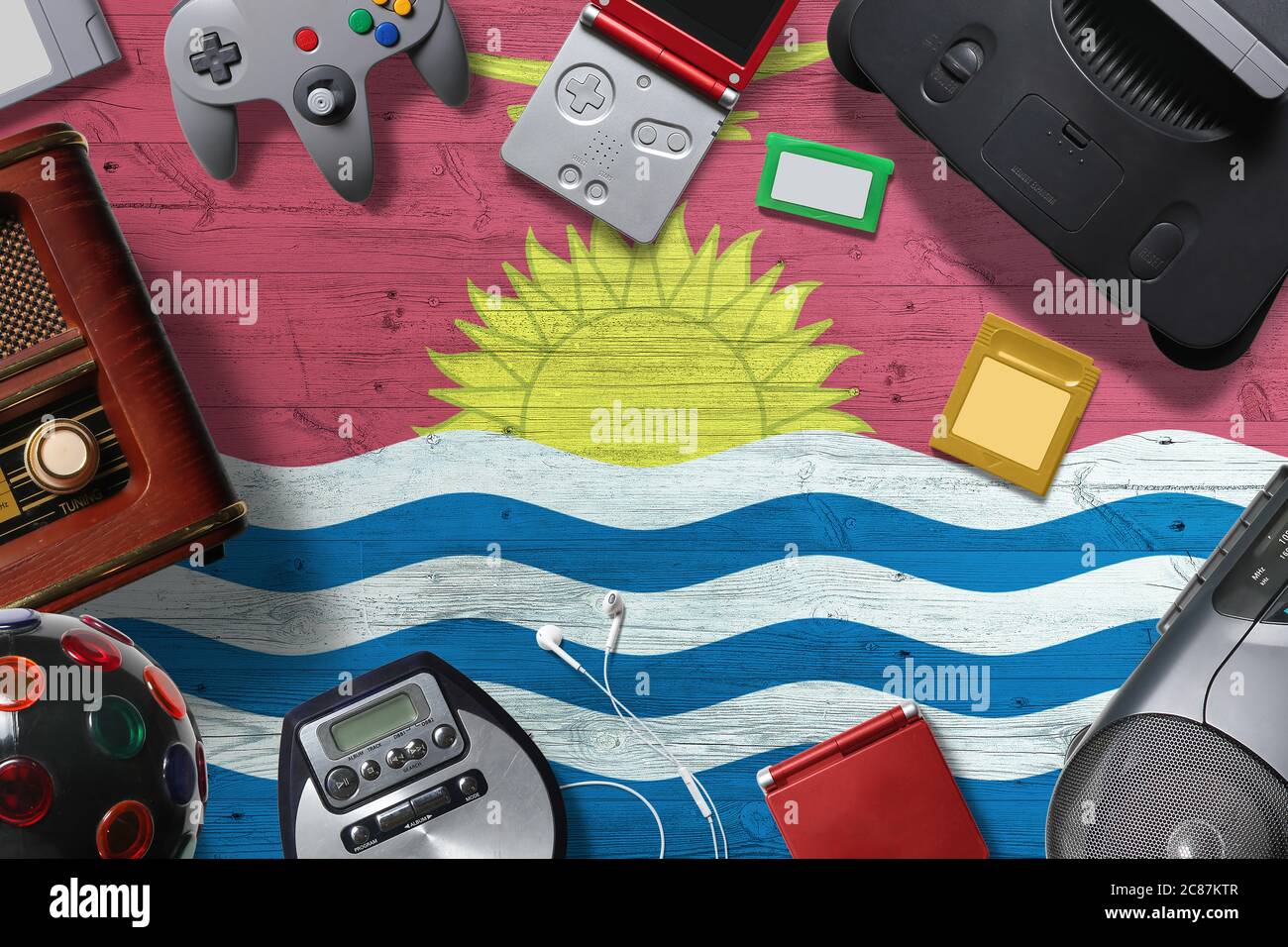 Kiribati retro gaming concept. A collection of retro video game ...
