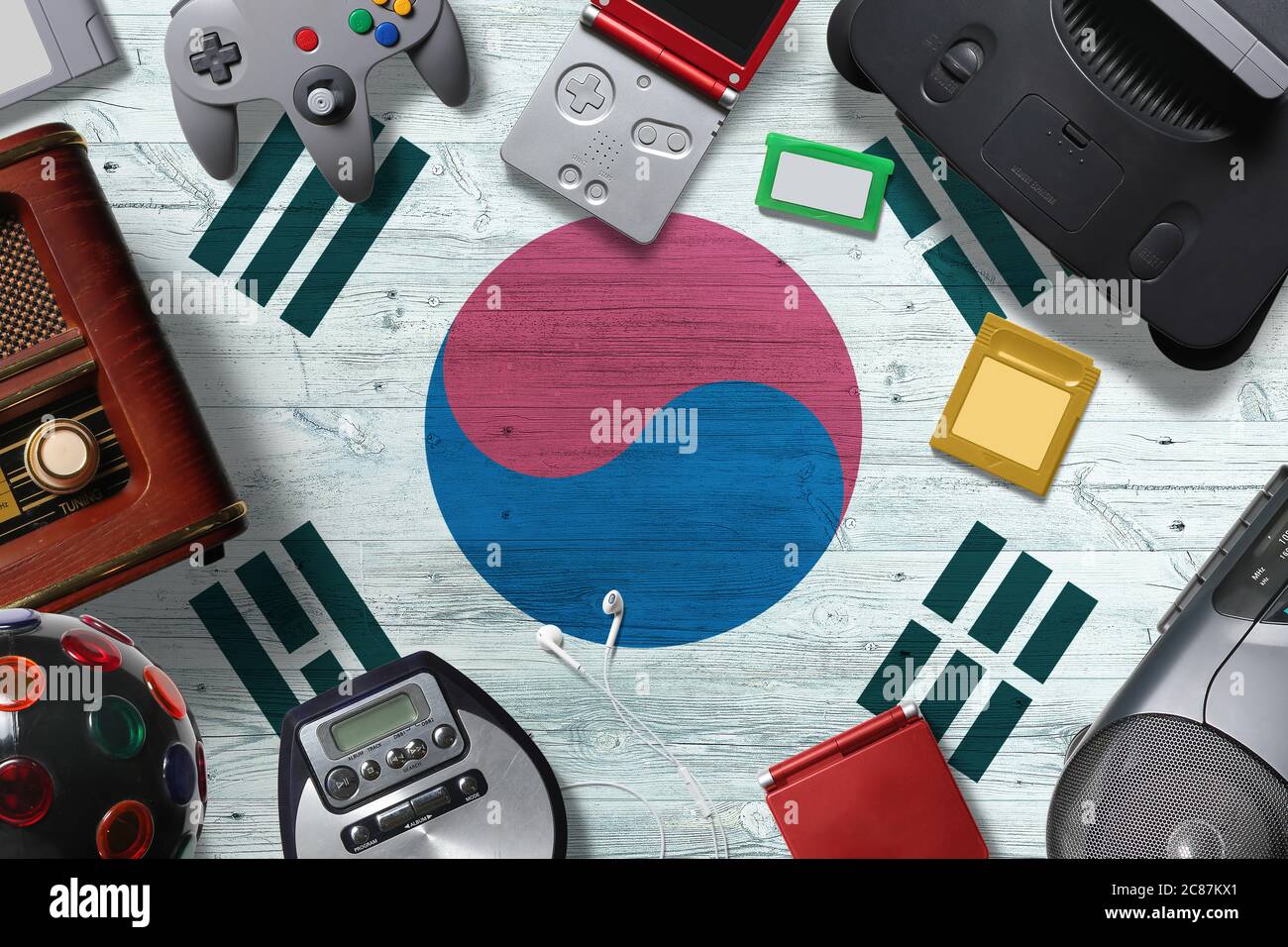 South Korea retro gaming concept. A collection of retro video game ...