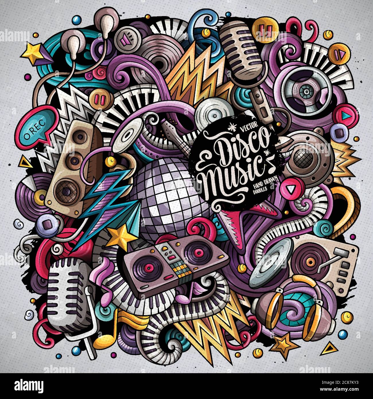 Cartoon vector doodles Disco music illustration Stock Vector Image ...