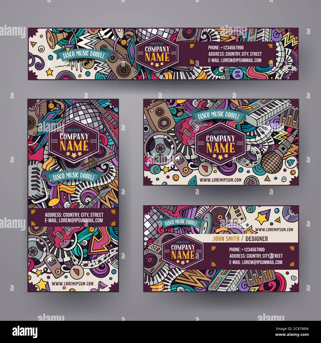 Corporate Identity vector templates set design with doodles Disco music ...