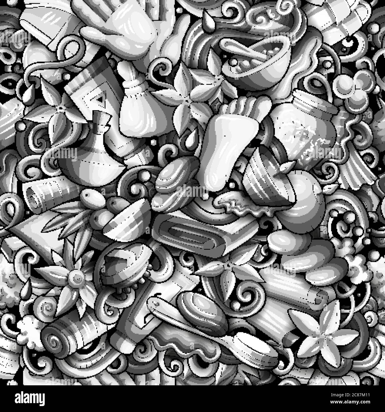 Massage hand drawn doodles seamless pattern. Spa therapy background ...