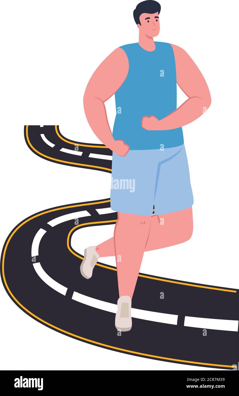 man running on highway, man in sportswear jogging, male athlete on ...