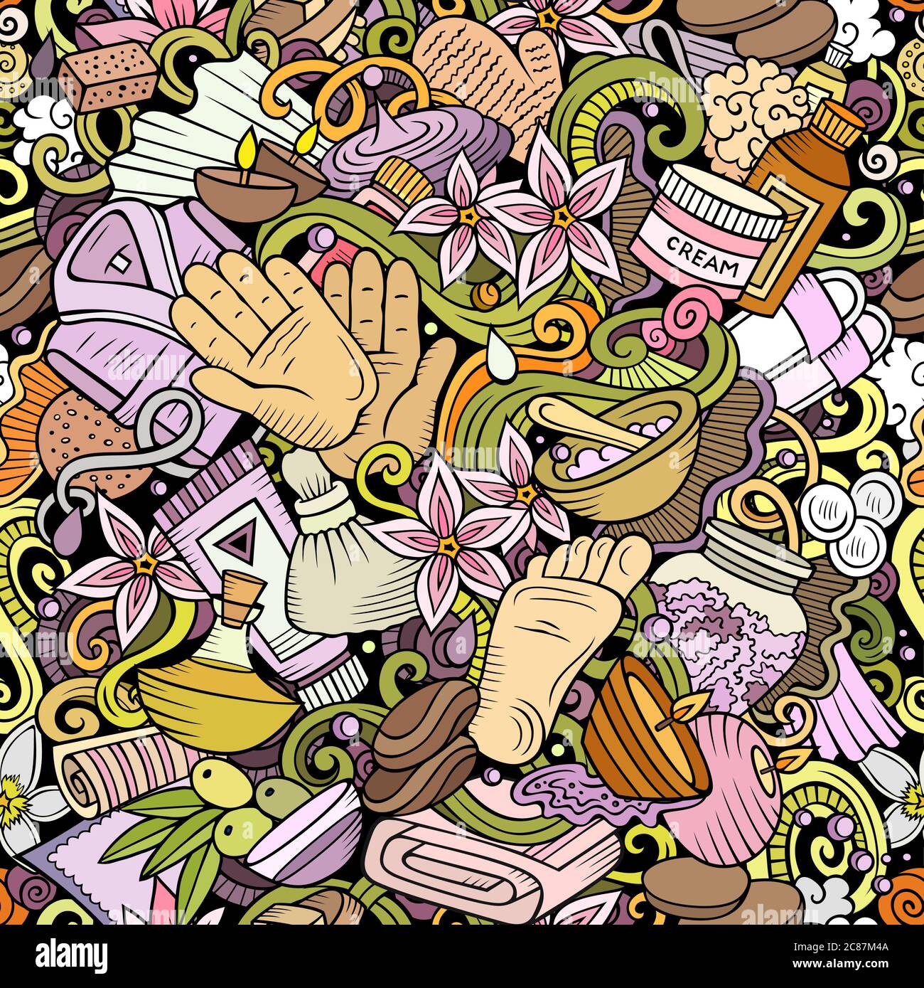 Massage hand drawn doodles seamless pattern. Spa therapy background ...