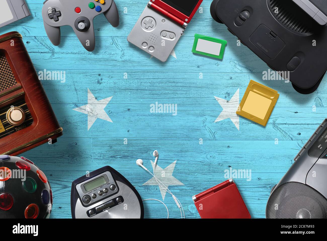 Micronesia retro gaming concept. A collection of retro video game ...