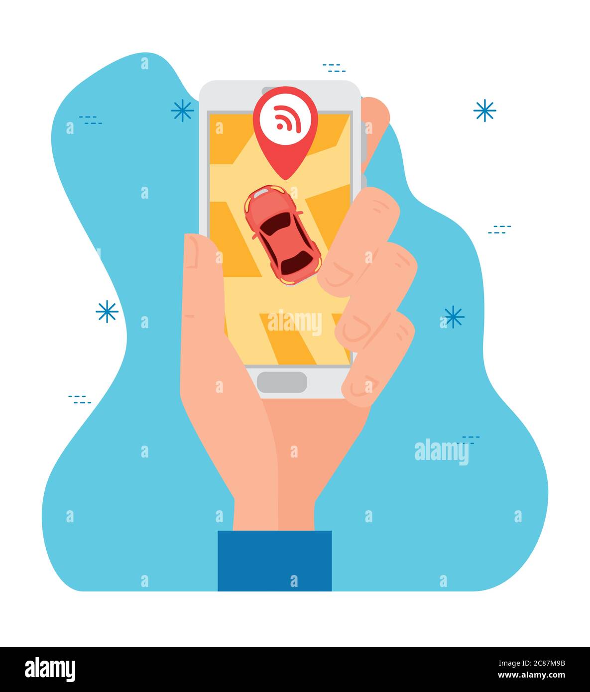 gps, hand holding smartphone navigation application and red pinpoint on ...