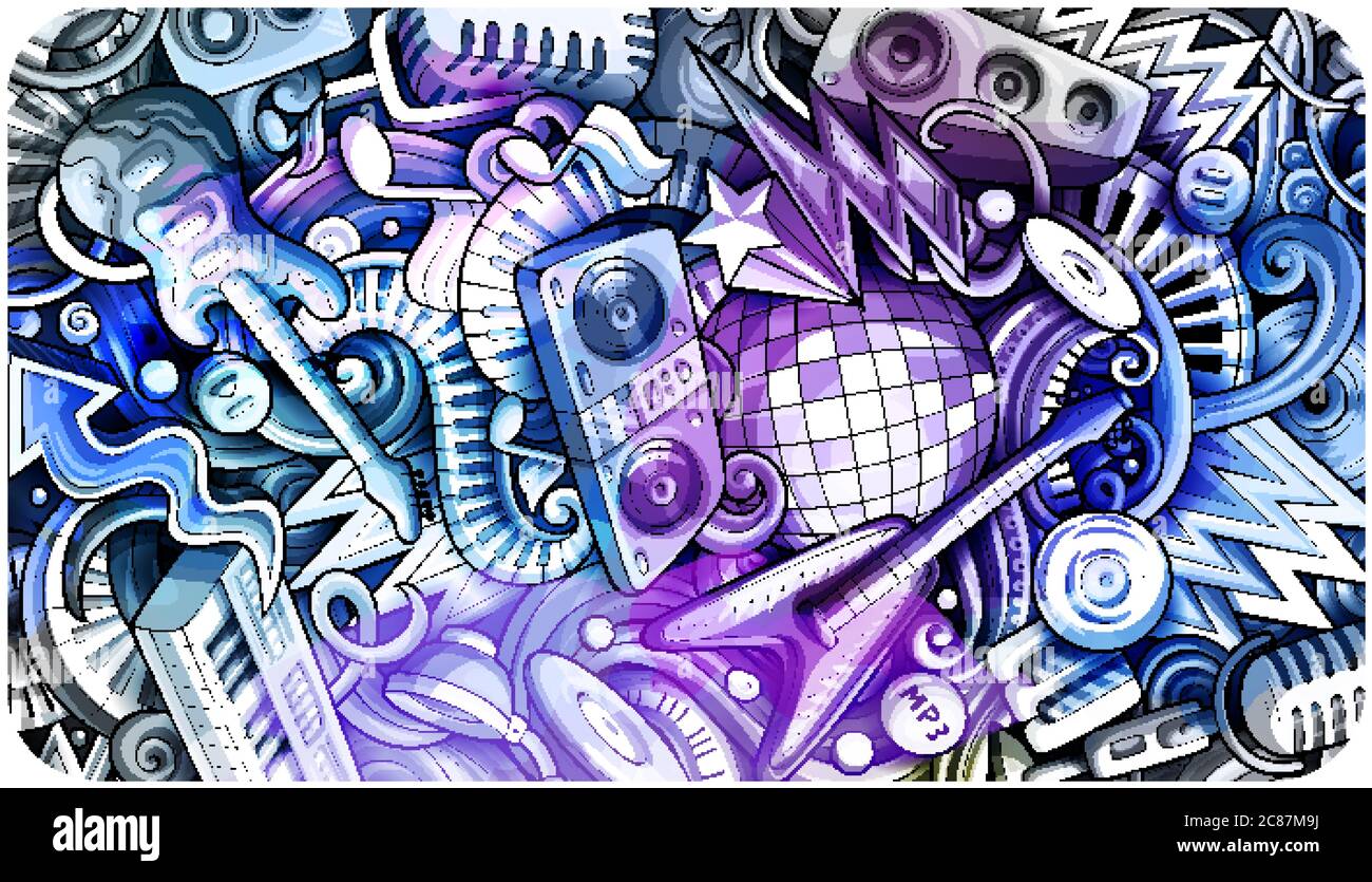 Disco Music hand drawn doodle banner. Cartoon detailed flyer Stock ...