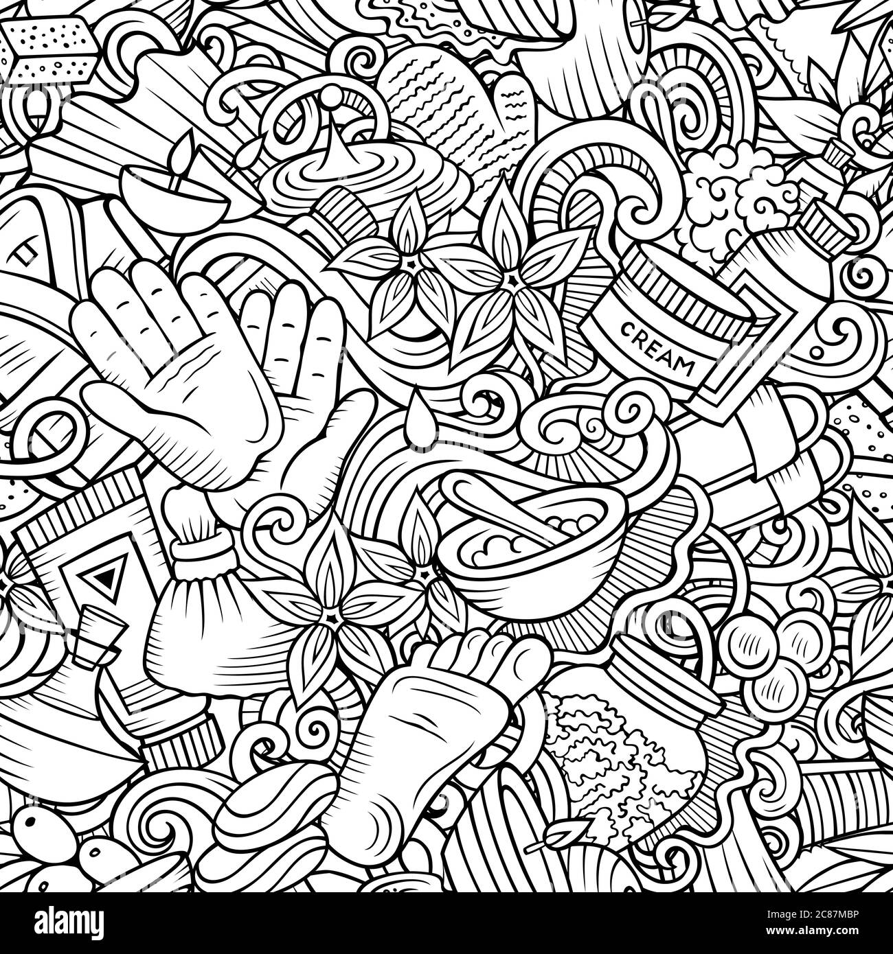 Massage hand drawn doodles seamless pattern. Spa therapy background ...