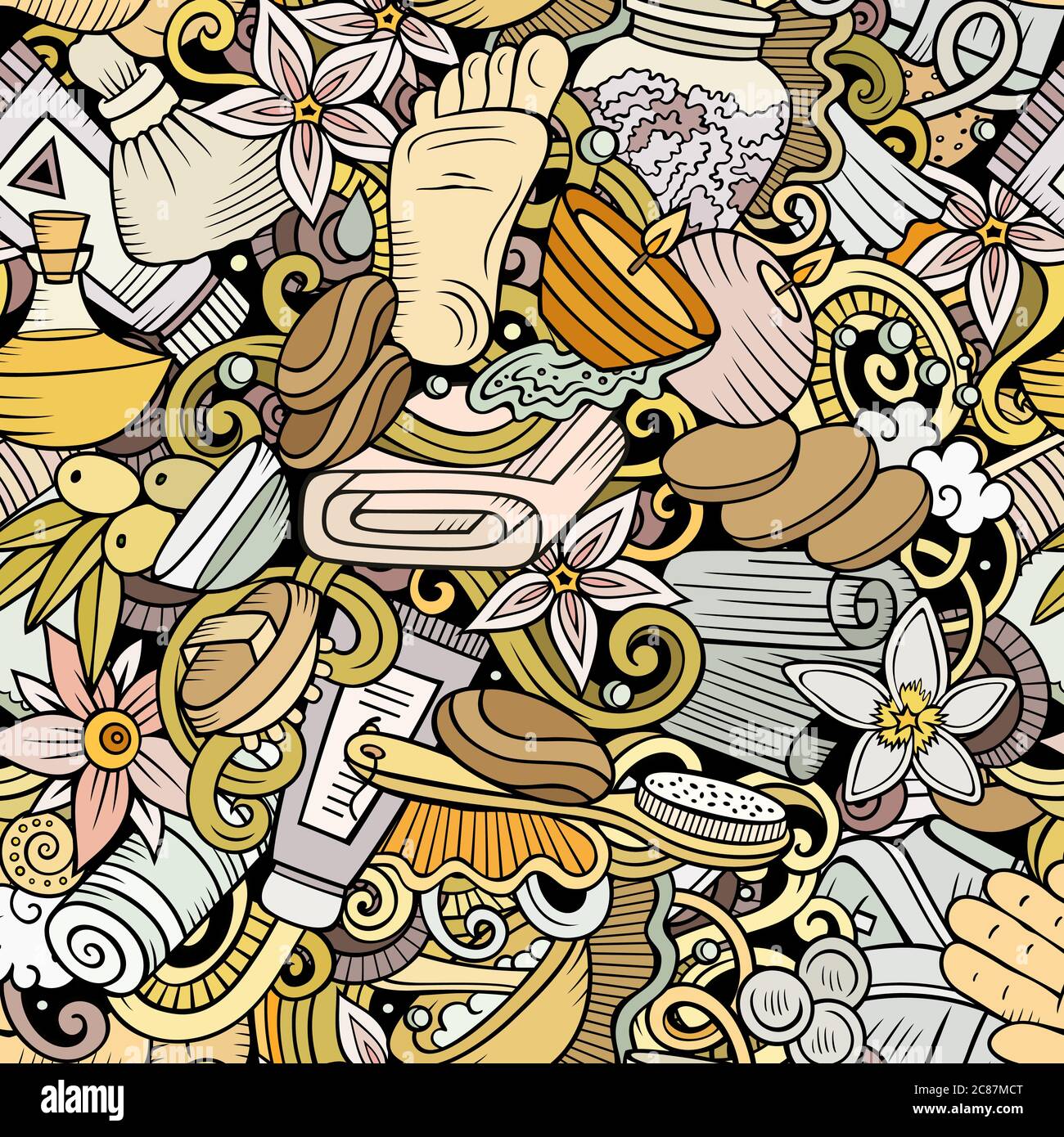 Massage hand drawn doodles seamless pattern. Spa therapy background ...