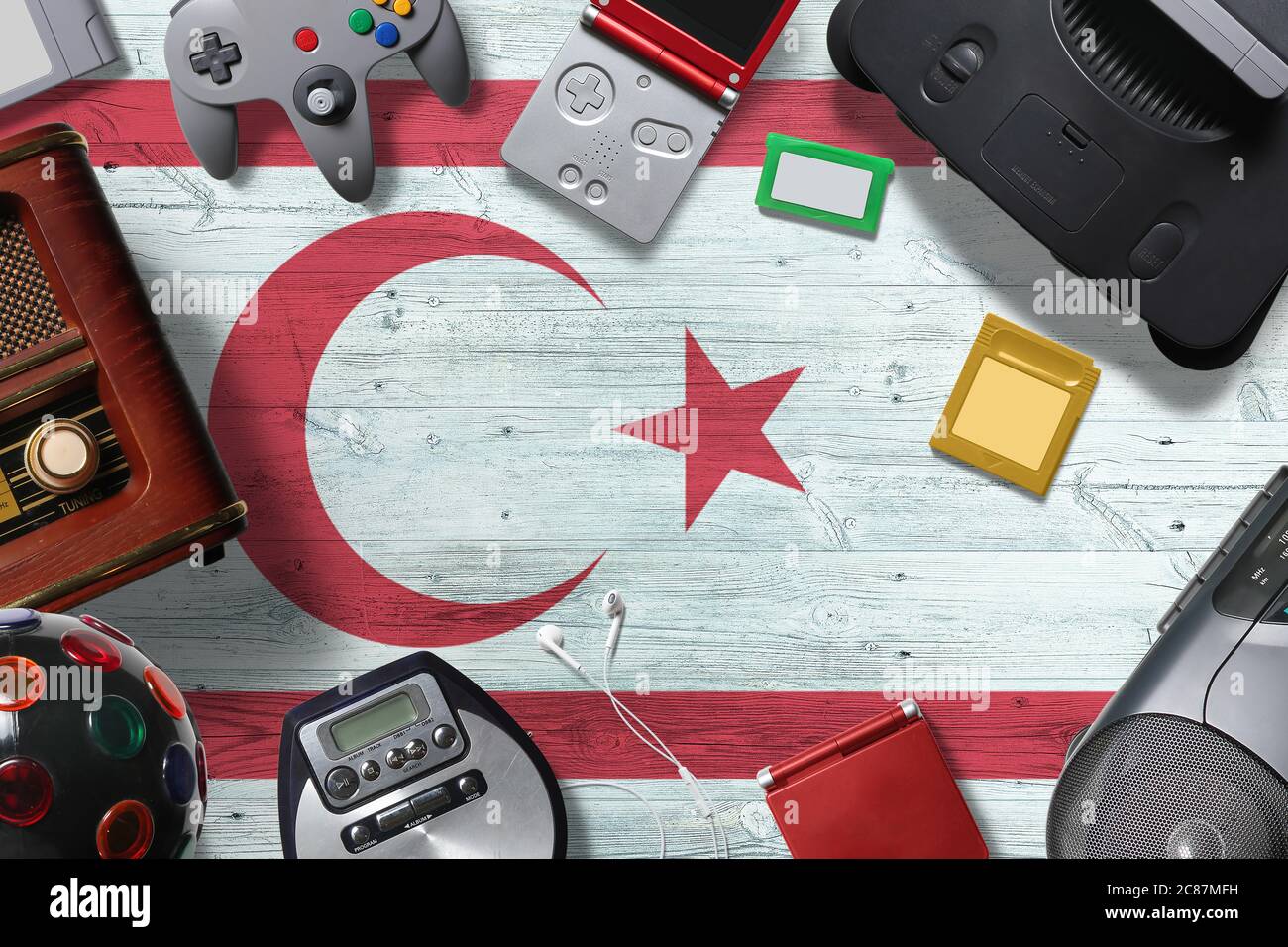 Northern Cyprus retro gaming concept. A collection of retro video game ...