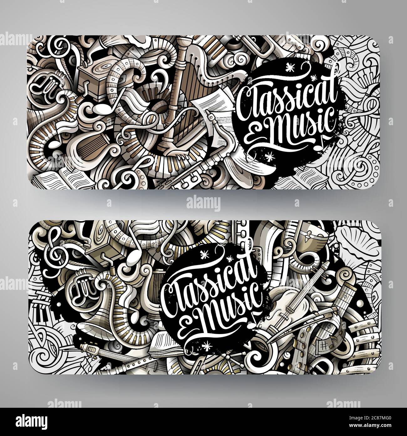 Cartoon graphics vector hand drawn doodles Classic Music horizontal ...