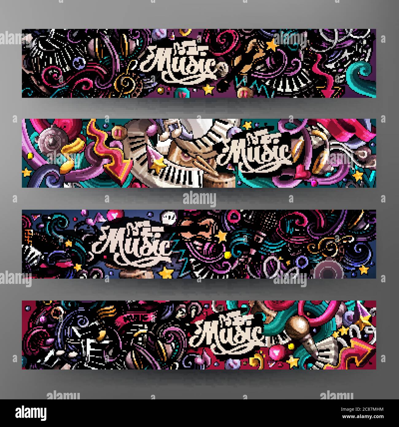 Cartoon hand-drawn doodles Musical banners Stock Vector Image & Art - Alamy