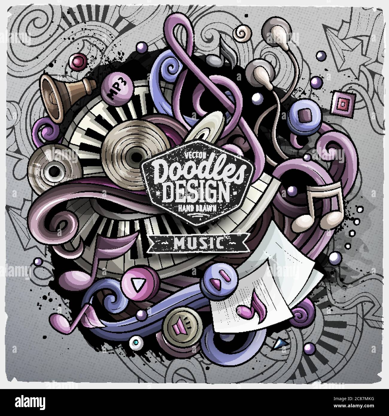 Cartoon cute doodles hand drawn Music illustration Stock Vector Image ...