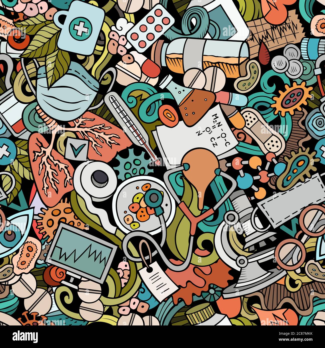 Cartoon cute doodles hand drawn Medicine seamless pattern Stock Vector ...