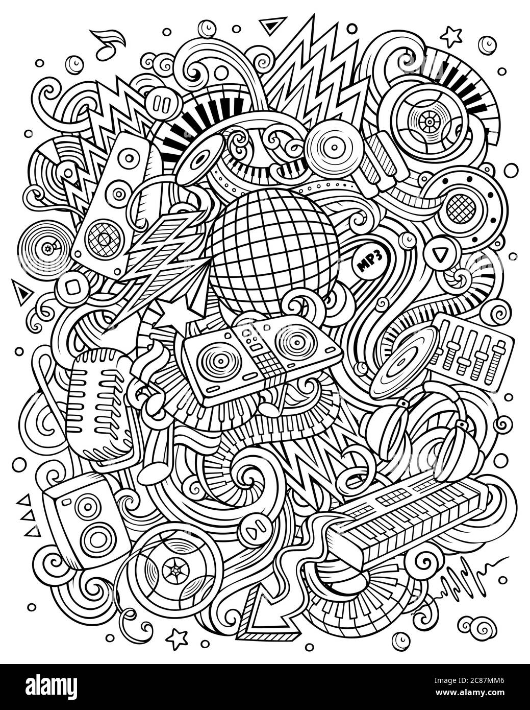 Cartoon vector doodles Disco music contour illustration Stock Vector ...
