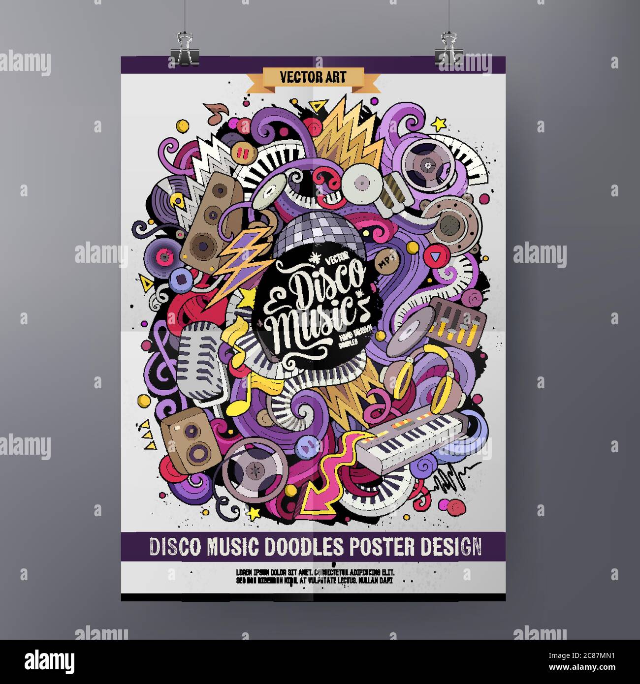 Cartoon hand drawn doodles Disco music poster design Stock Vector Image ...