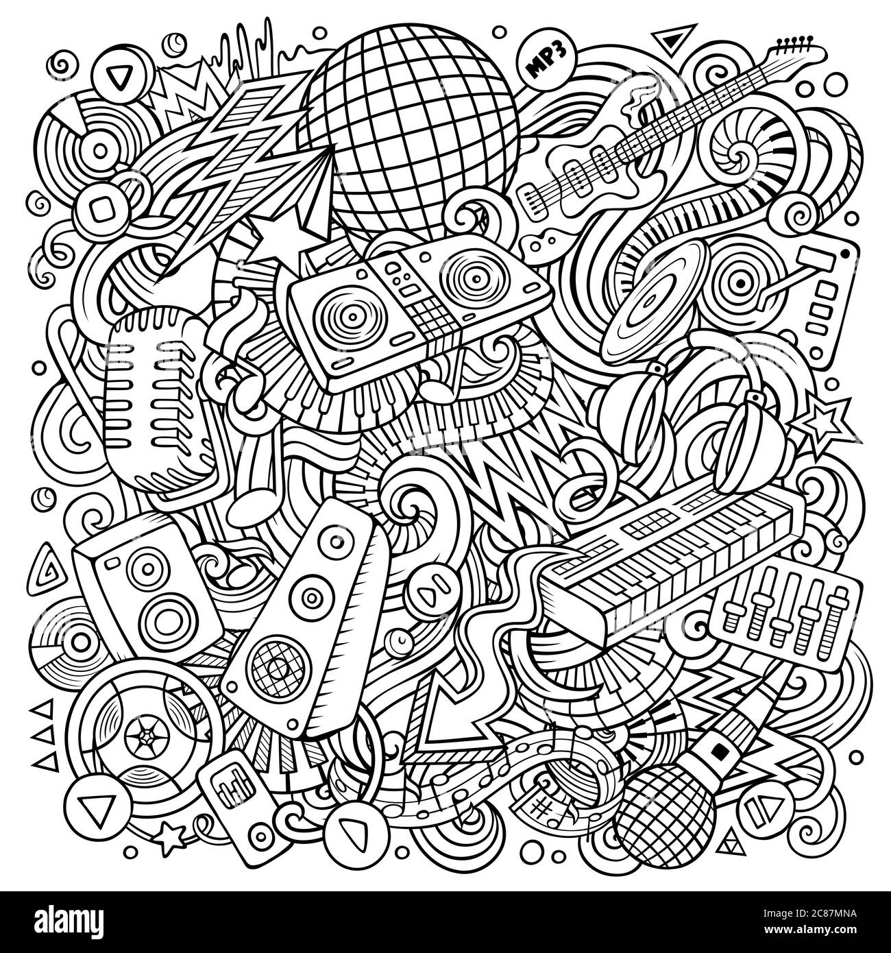 Cartoon vector doodles Disco music illustration Stock Vector Image ...