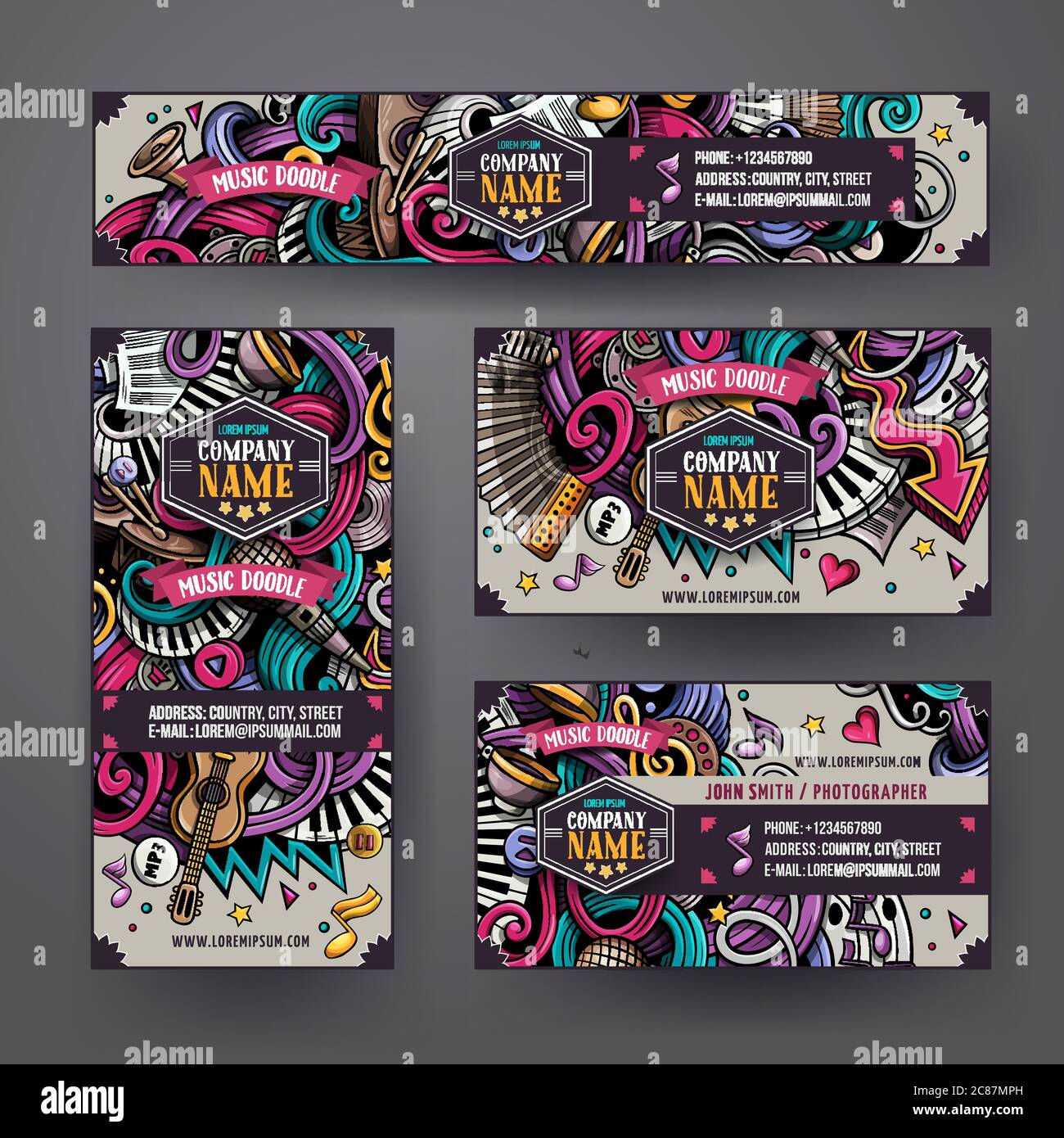 Cartoon hand-drawn doodles Musical identity Stock Vector Image & Art ...