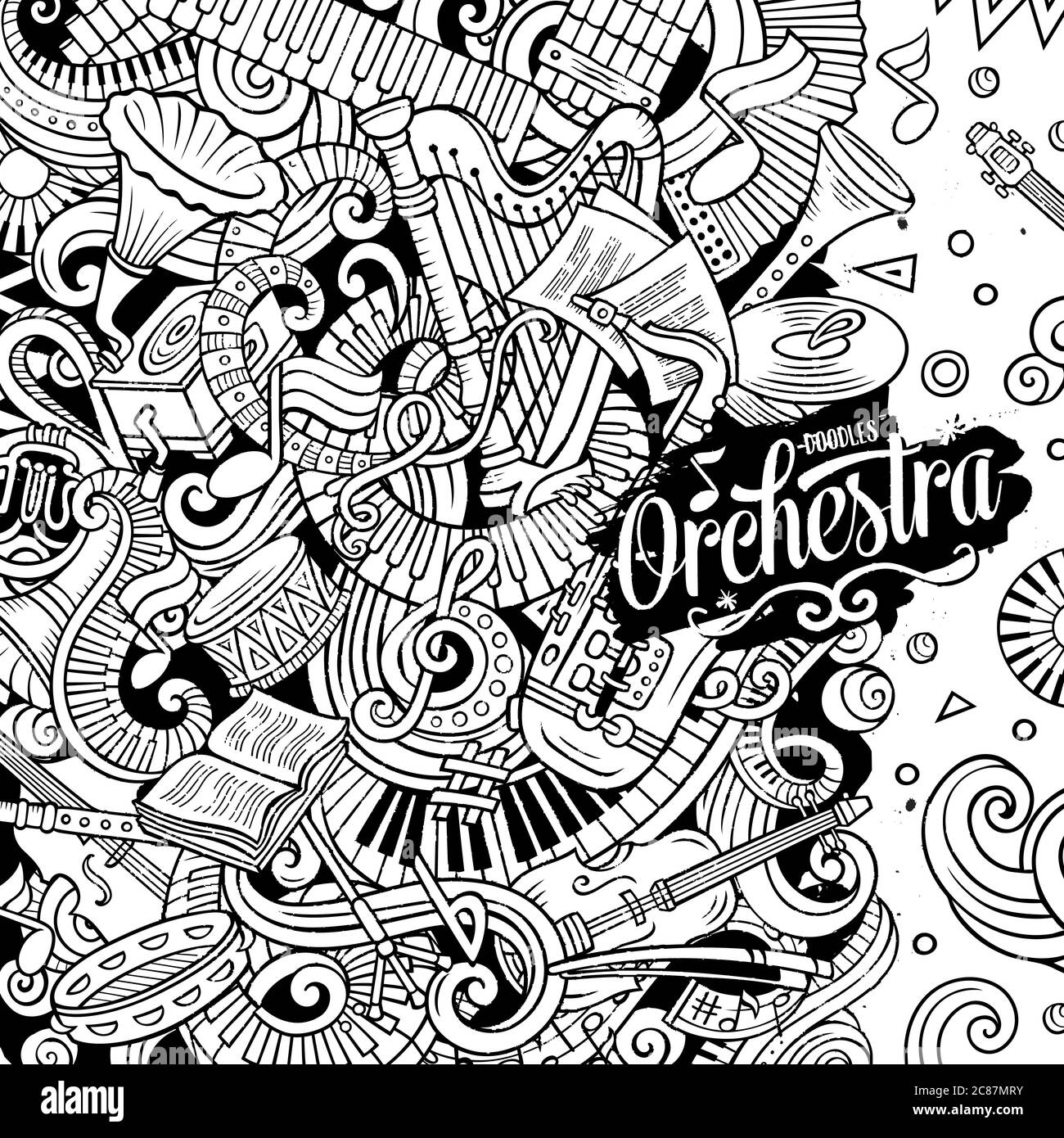 Cartoon vector doodles Classic music frame.Line art musical border ...