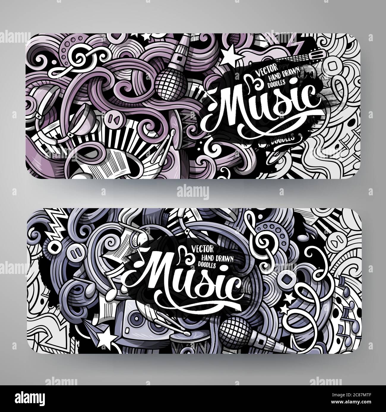 Cartoon monochrome vector doodles Music corporate identity Stock Vector ...