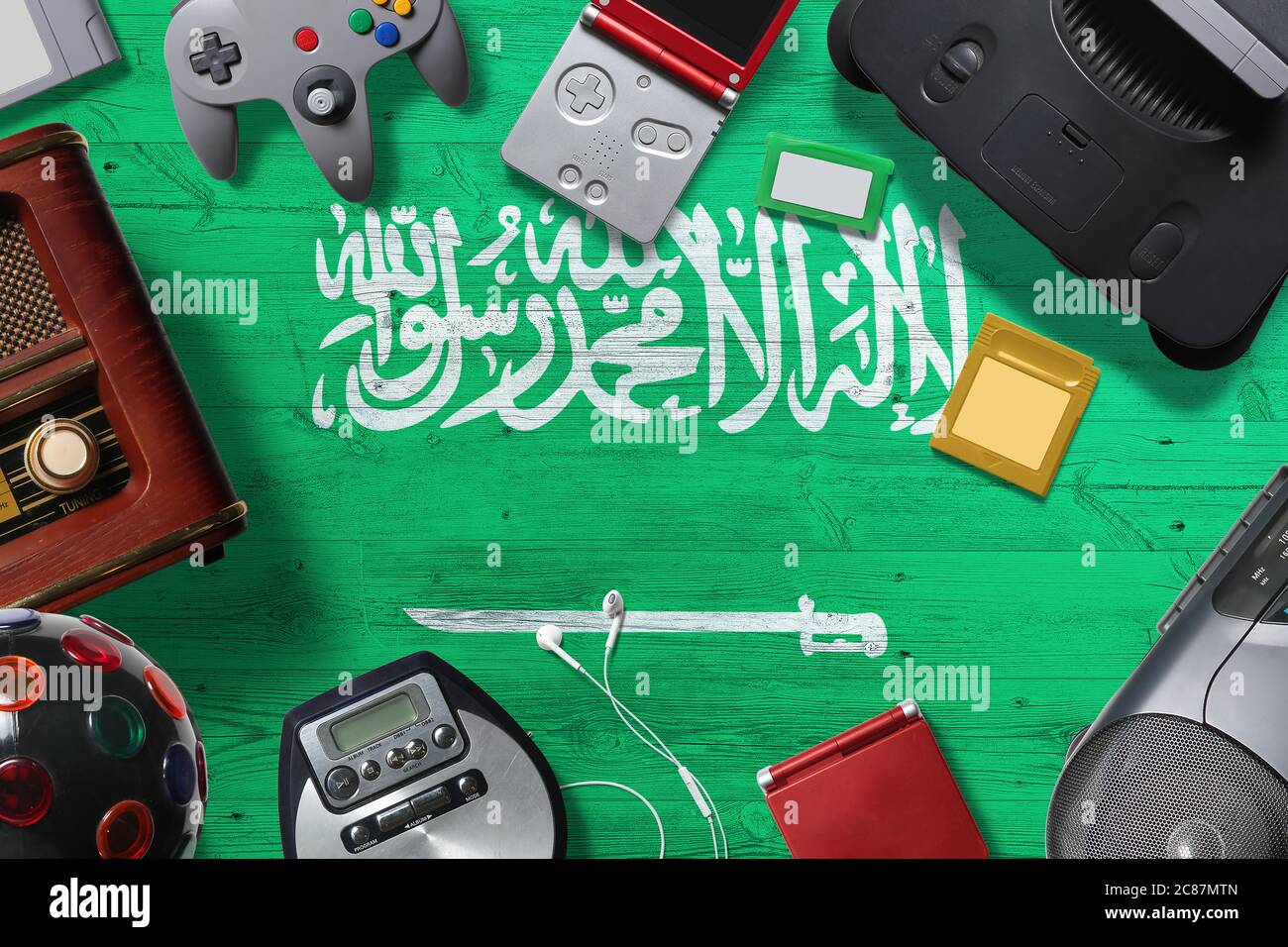 Saudi Arabia retro gaming concept. A collection of retro video game ...