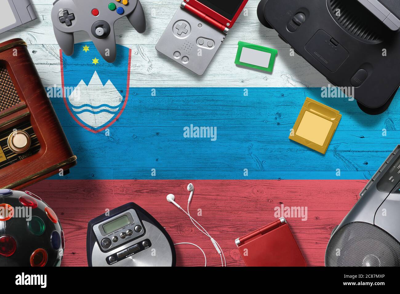Slovenia retro gaming concept. A collection of retro video game ...