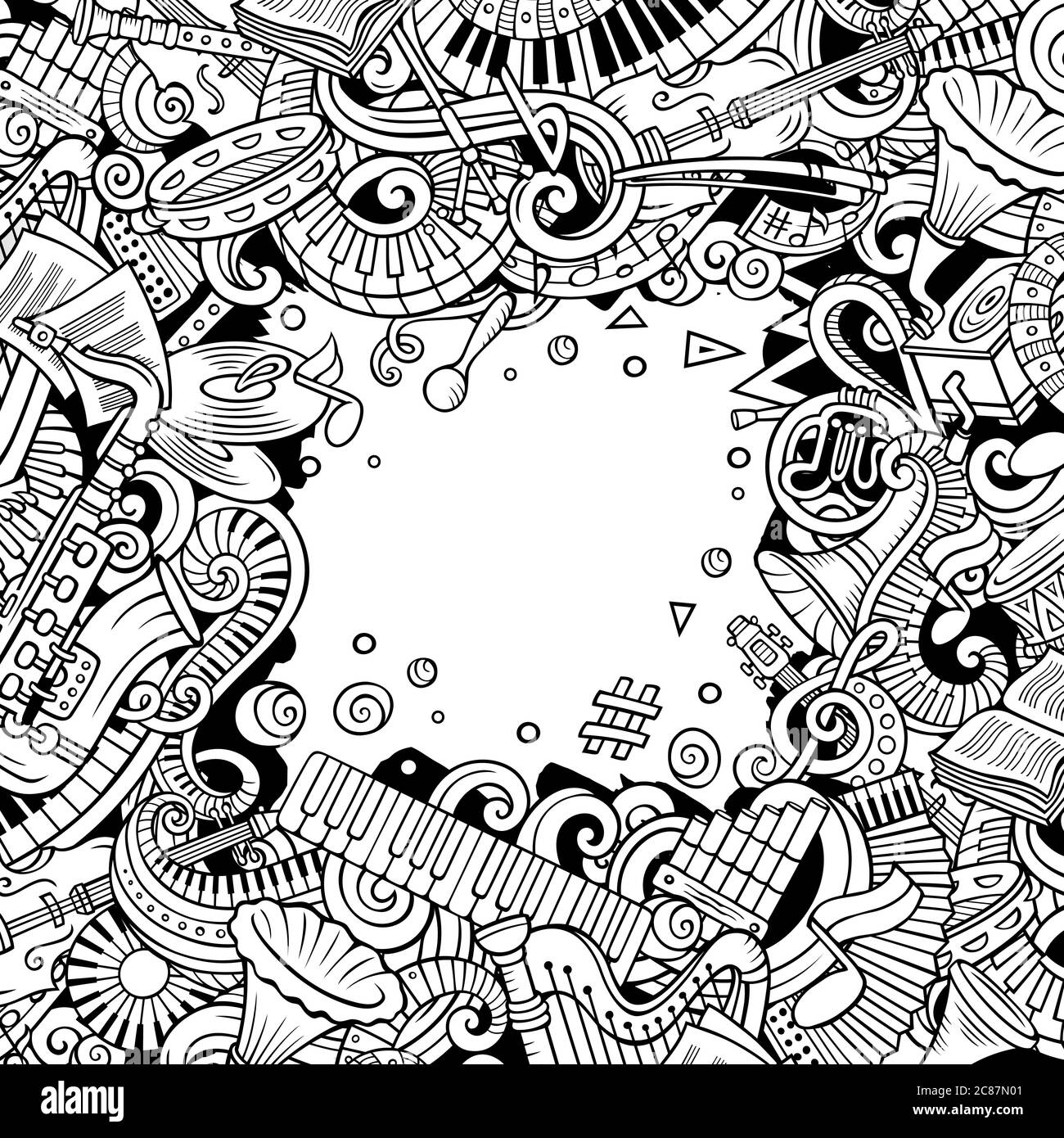 Cartoon vector doodles Classic music frame.Line art musical border ...