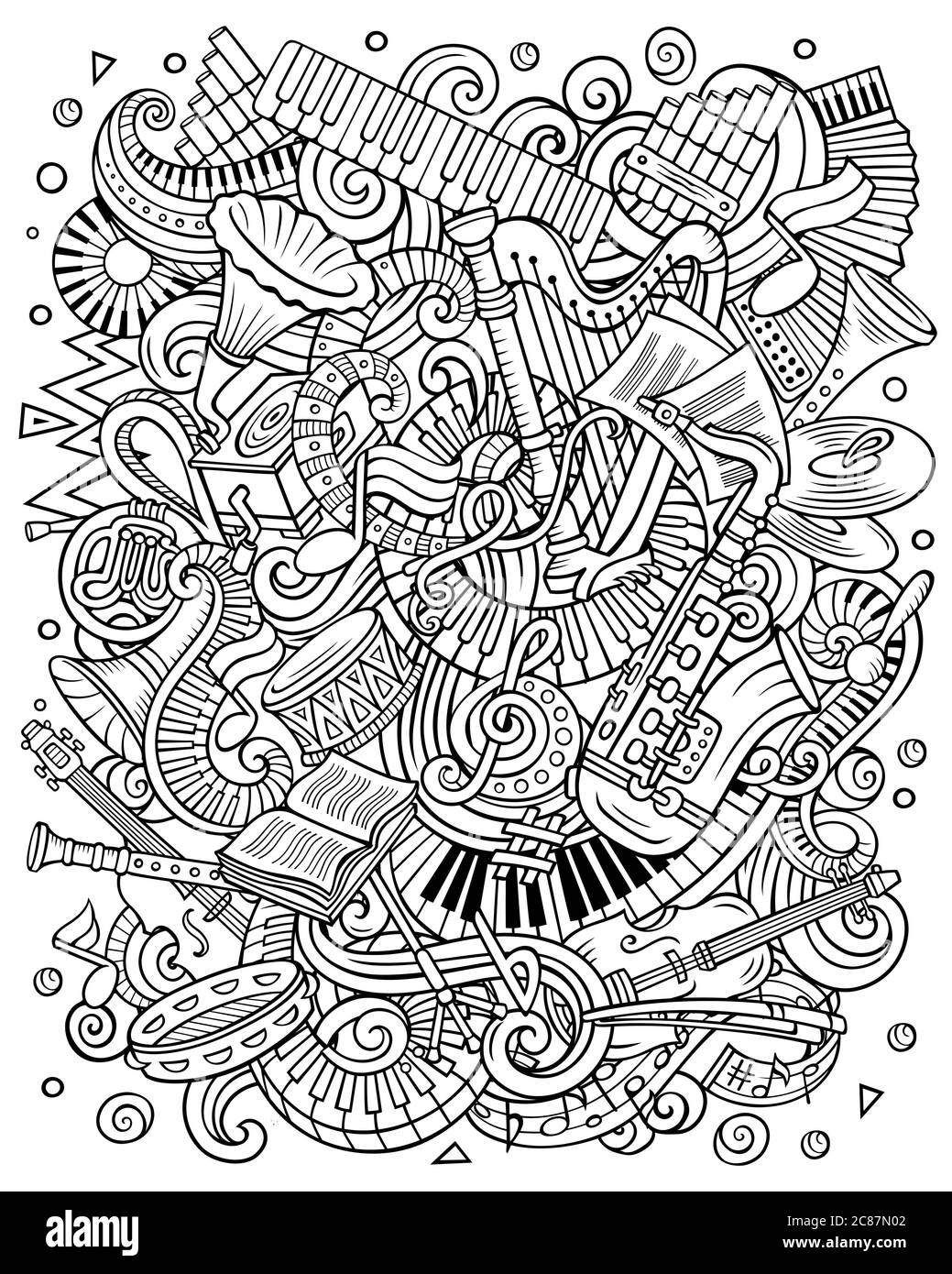 Cartoon vector doodles Classic music contour illustration Stock Vector ...