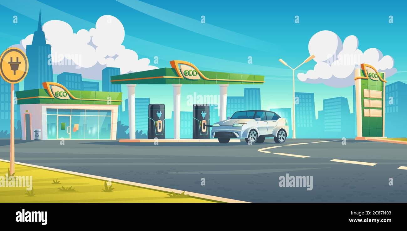 Electric car recharge station, ev refueling service in city of future ...