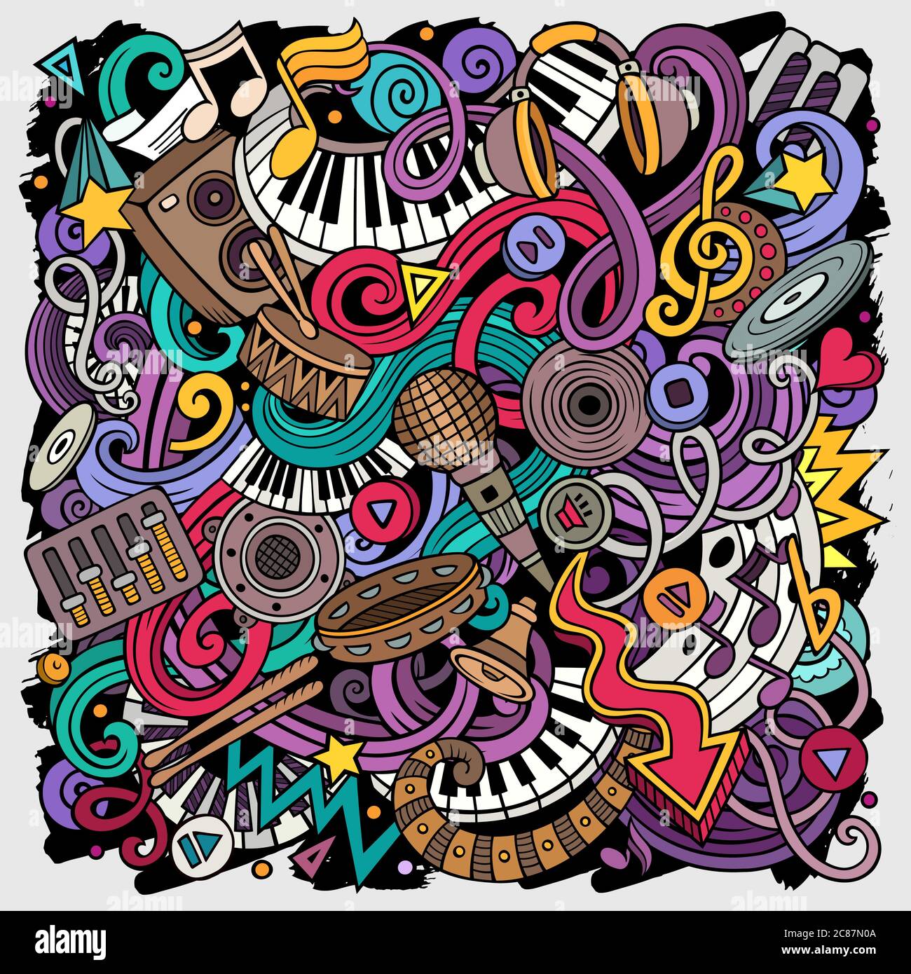 Music hand drawn vector doodles illustration. Musical poster design ...