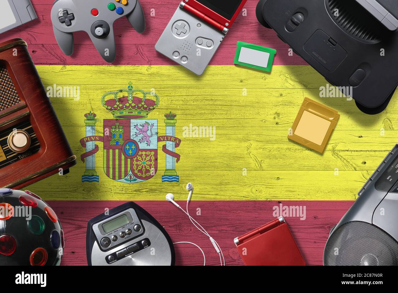 Spain retro gaming concept. A collection of retro video game ...