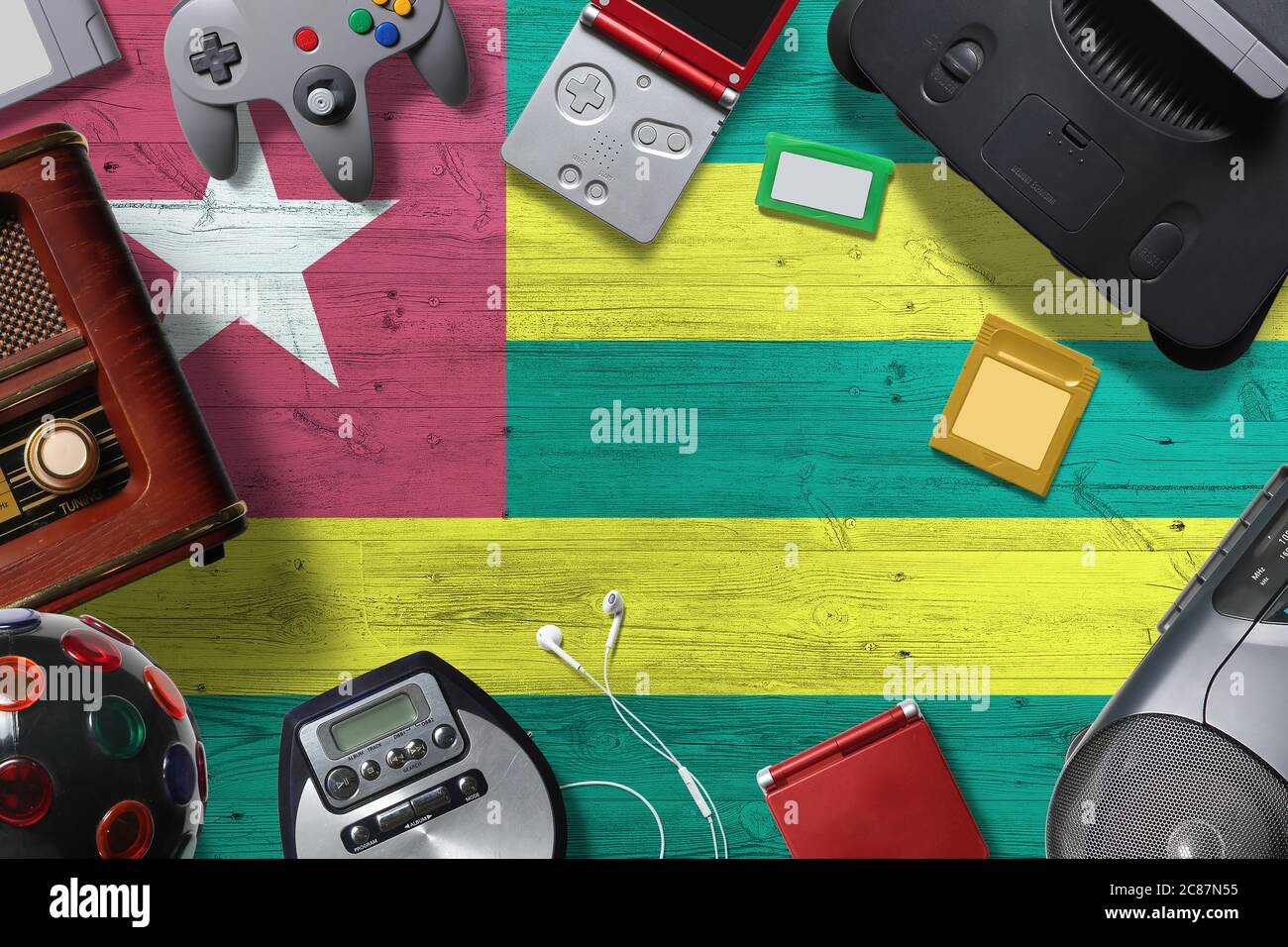 Togo retro gaming concept. A collection of retro video game controllers ...