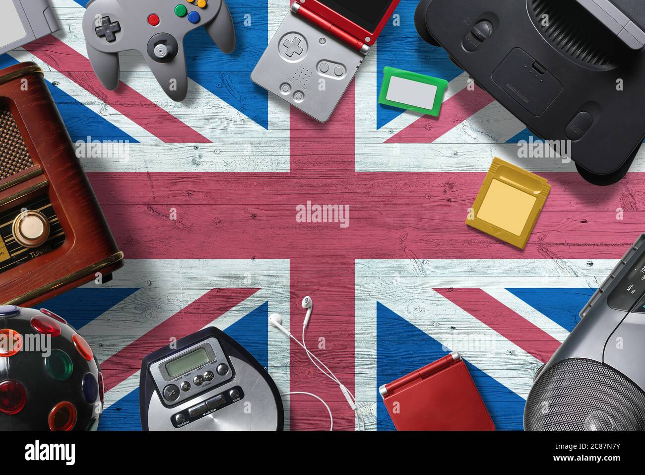 United Kingdom retro gaming concept. A collection of retro video game ...