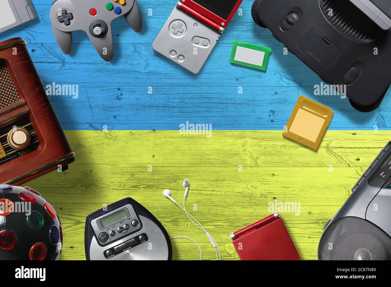 Ukraine retro gaming concept. A collection of retro video game ...