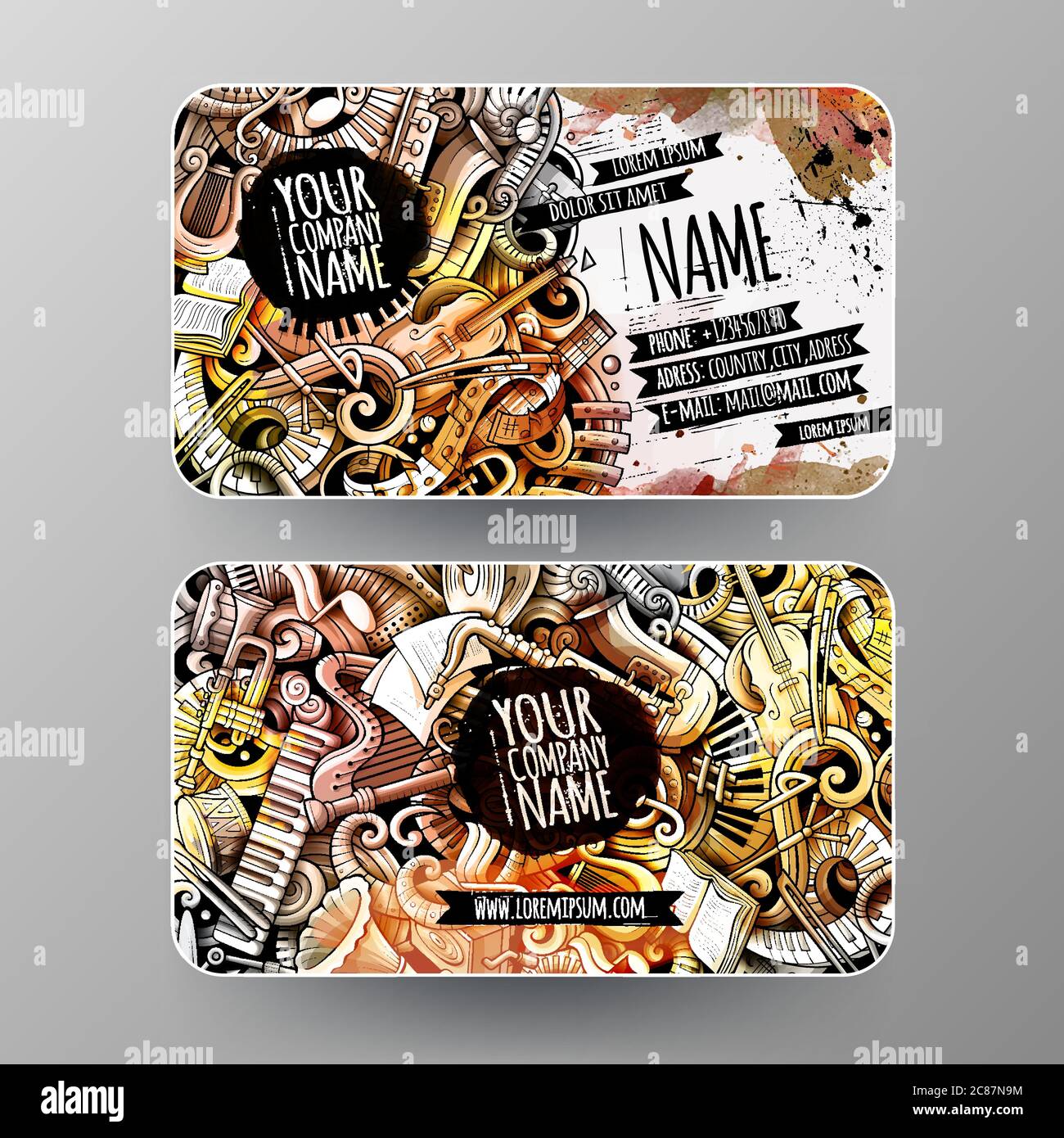 Cartoon graphics watercolor vector hand drawn doodles Classic music id ...