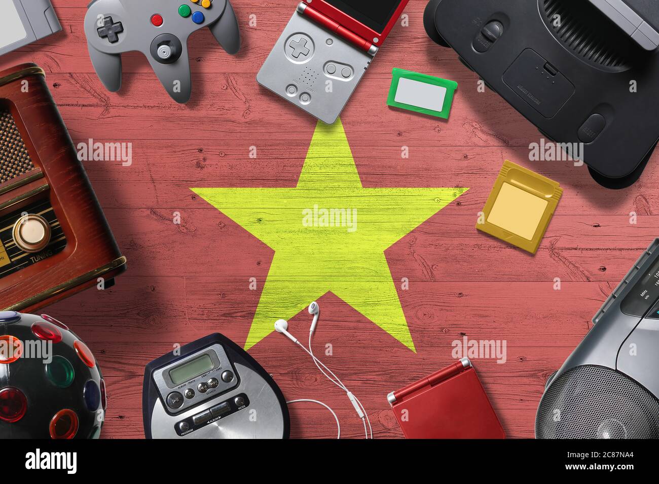 Vietnam retro gaming concept. A collection of retro video game ...
