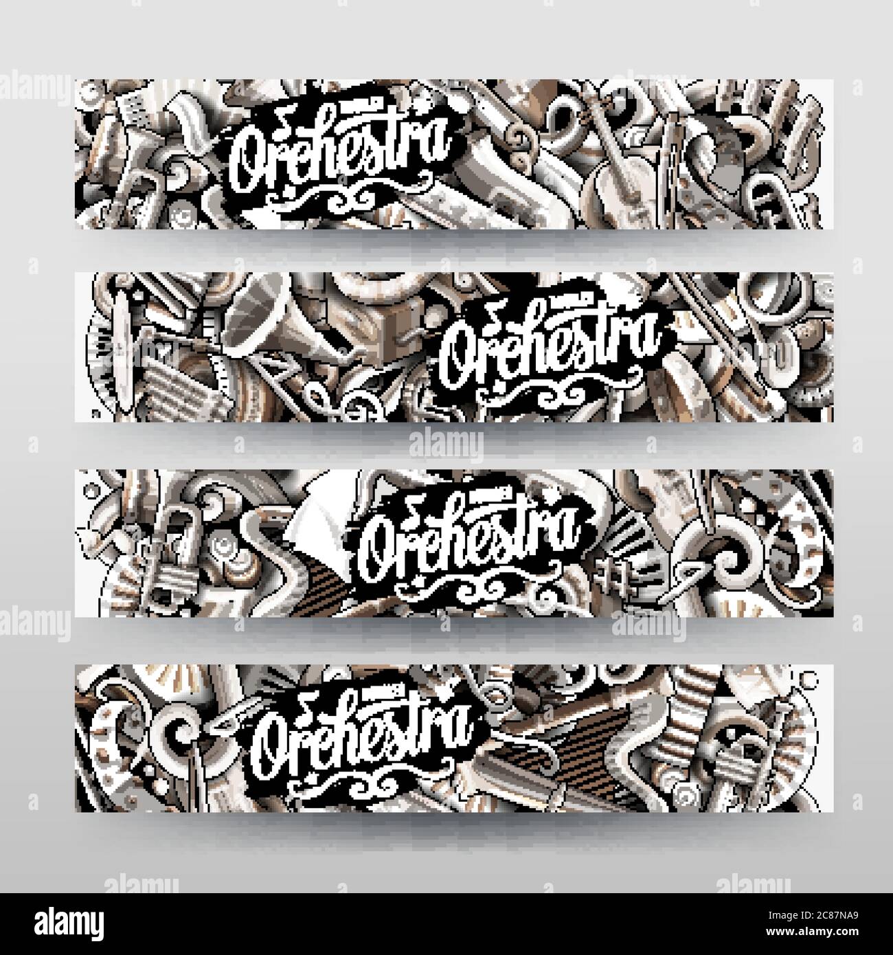 Cartoon graphics vector hand drawn doodles Classic Music horizontal ...