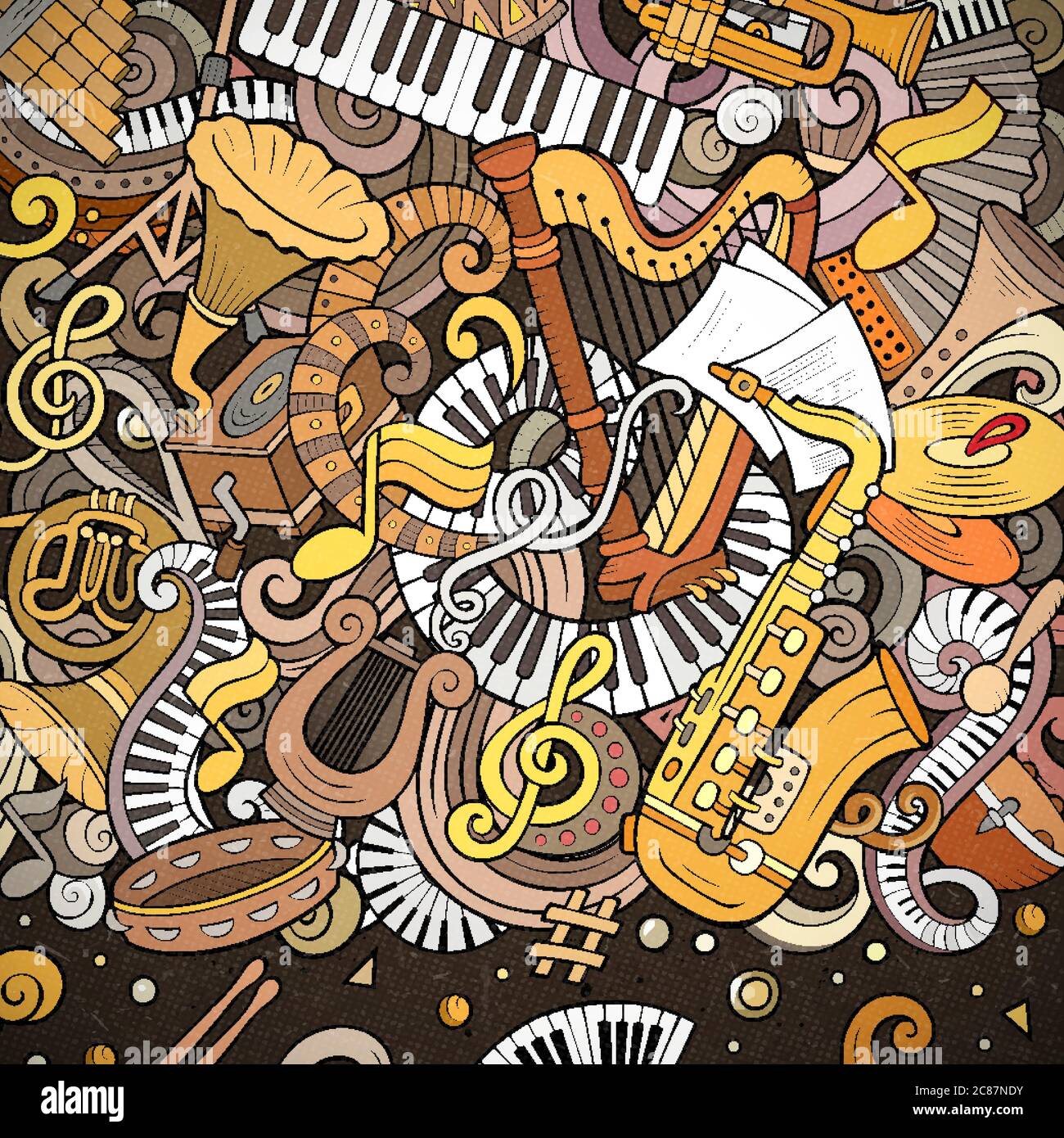 Cartoon vector doodles Classic music frame. Bright colors musical ...