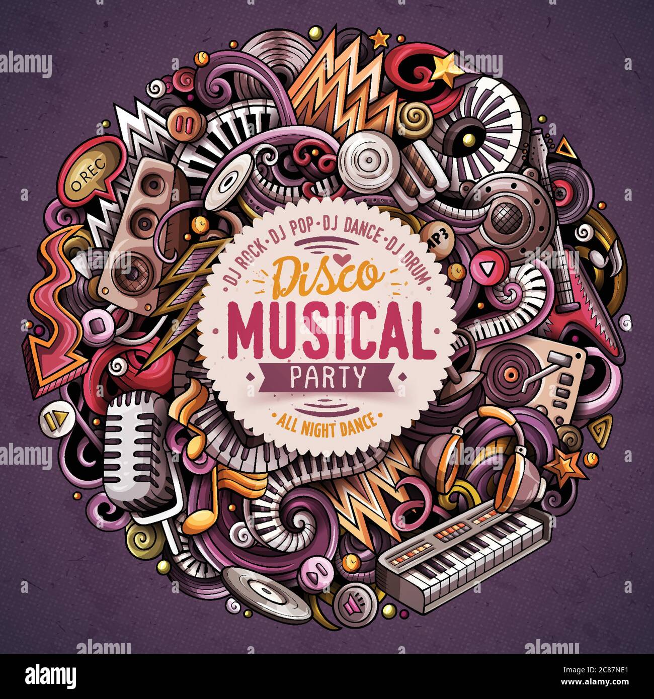 Cartoon vector doodles Disco music illustration Stock Vector Image ...
