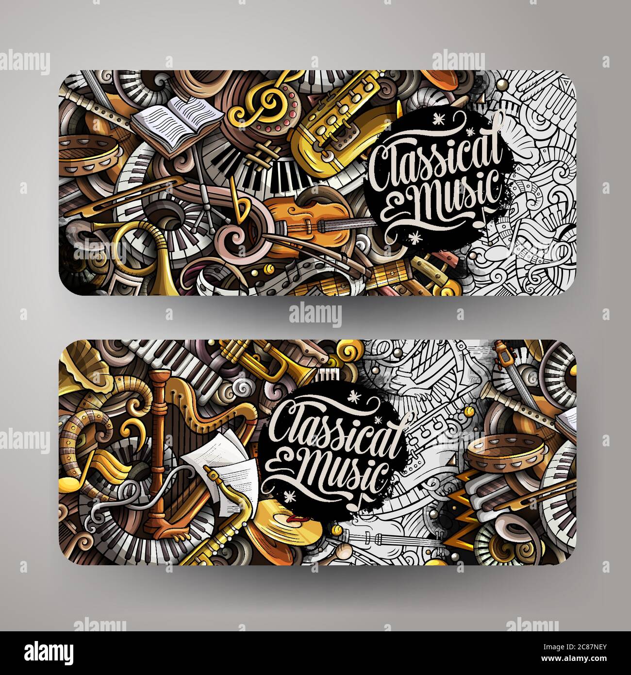 Cartoon cute colorful vector hand drawn doodles Classic music banners ...