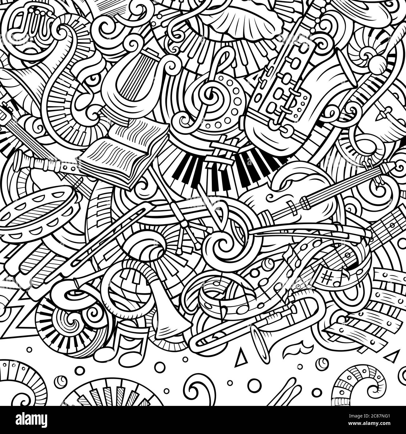 Cartoon vector doodles Classic music frame.Line art musical border ...