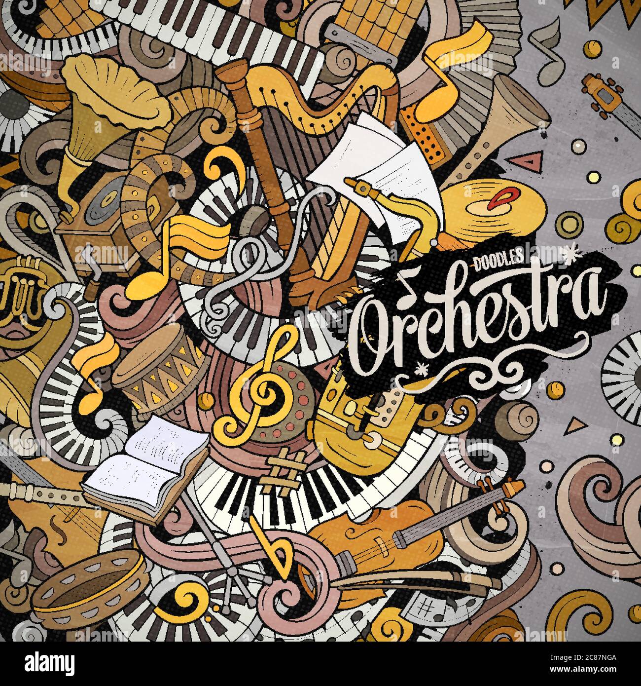 Cartoon vector doodles Classic music frame. Bright colors musical ...